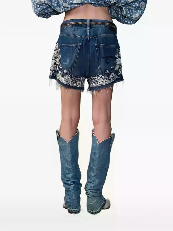 R13 Bandana-print Frayed Denim Shorts