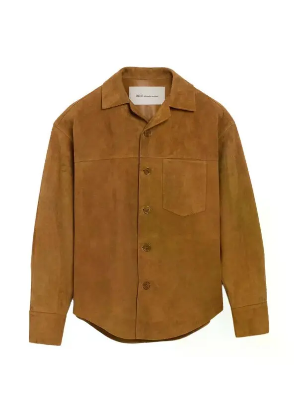 AMI Paris Suede-finish Button-up Jacket - Grey