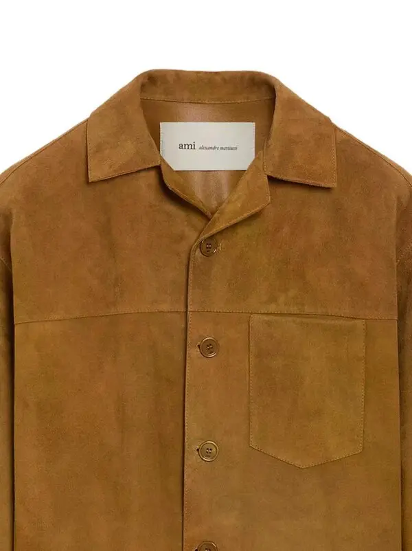 AMI Paris Suede-finish Button-up Jacket - Grey