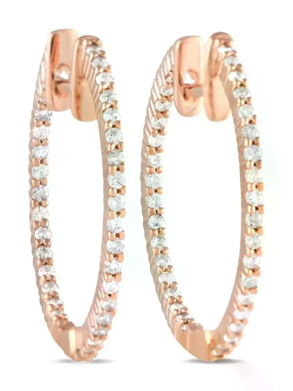 LB EXCLUSIVE 14k Rose Gold Diamond Hoop Earrings - Pink