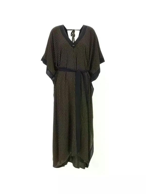 BOSS Monogram-print Belted Caftan Maxi Dress - Black