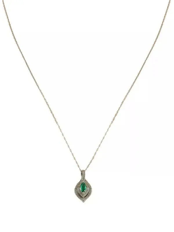 LB EXCLUSIVE 14k White Gold Diamond And Emerald Pendant Necklace - Silver