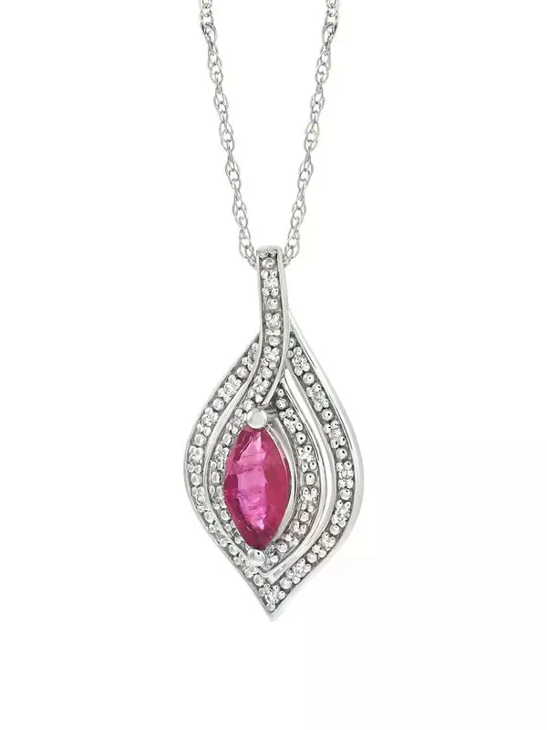 LB EXCLUSIVE 14k White Gold Diamond And Ruby Pendant Necklace - Silver