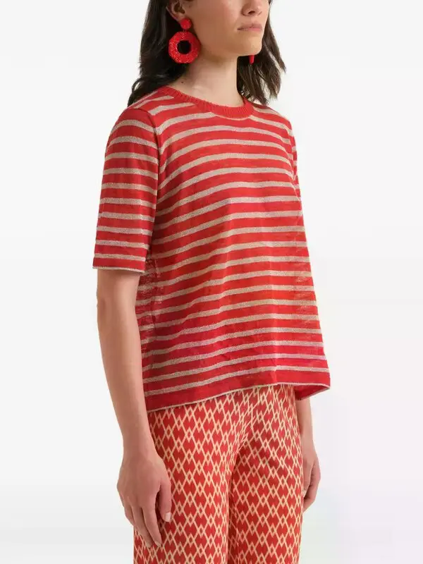 Malìparmi Striped Metallic-thread T-shirt - Red