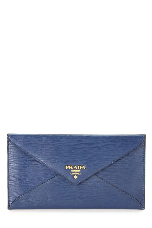 Prada Navy Saffiano Envelope Wallet - Blue