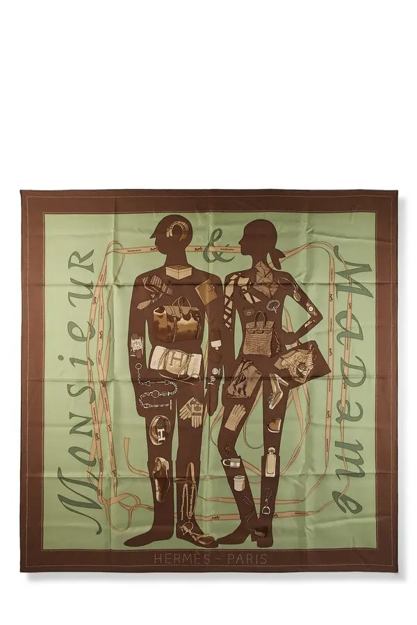 Hermès Multicolor 'monsieur Et Madame' Silk Scarf 90 - Brown