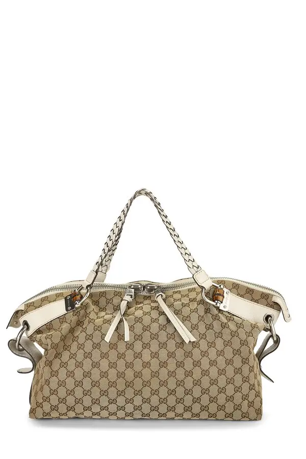 Gucci Original Gg Canvas Handbag With Bamboo Detailing - White