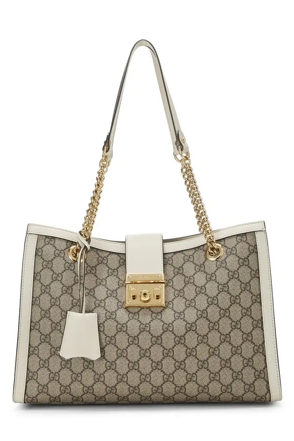 Gucci Gg Supreme Canvas Padlock Shoulder Bag - White