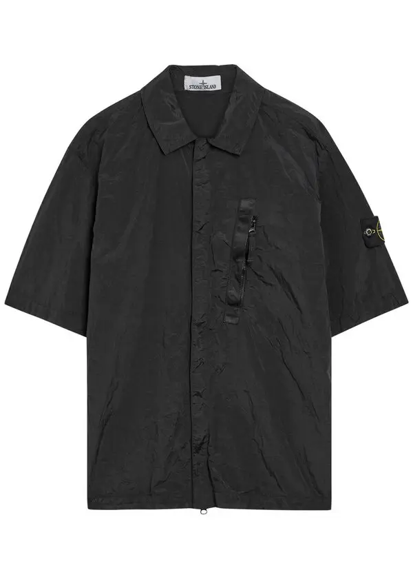 Stone Island Crinkled Nylon Overshirt - Black