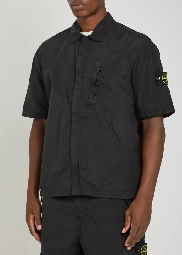 Stone Island Crinkled Nylon Overshirt - Black