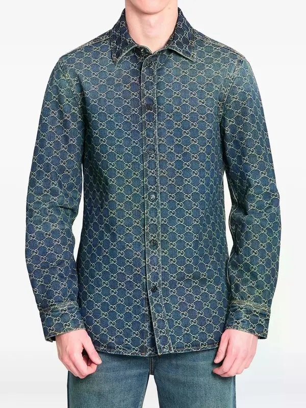 Gucci Gg Jacquard Denim Shirt - Blue