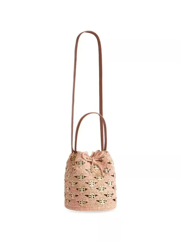 Rabanne Medium Crochet Disc Bucket Bag - Pink