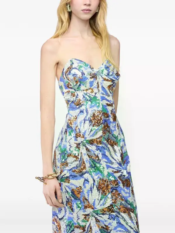 Rabanne Floral Sequin-embroidered Midi Dress - Blue