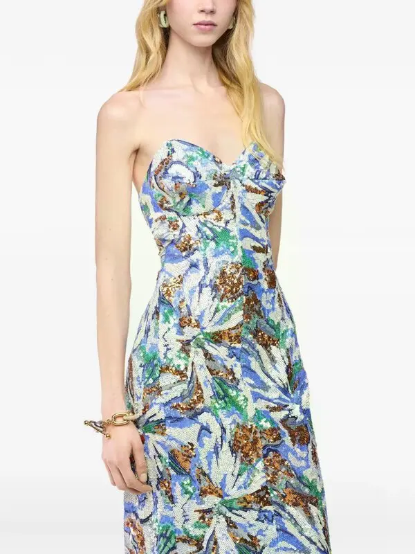 Rabanne Floral Sequin-embroidered Midi Dress - Blue