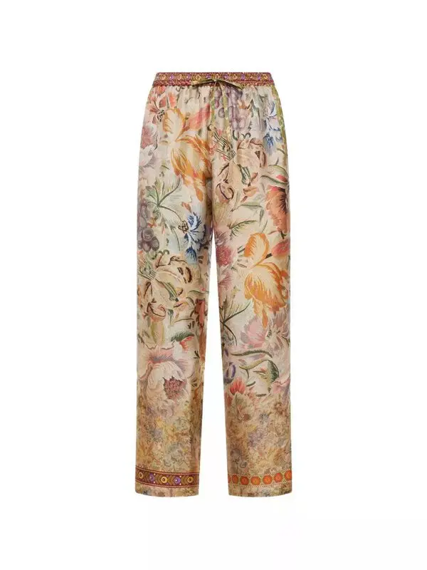 PIERRE-LOUIS MASCIA Floral-print Silk Trousers - Neutrals