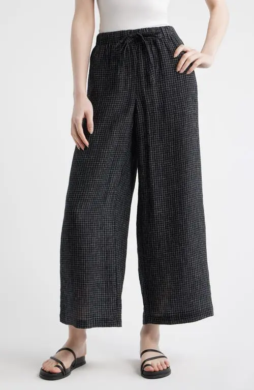 Eileen Fisher Windowpane Check Wide Leg Ankle Pants - Black/white