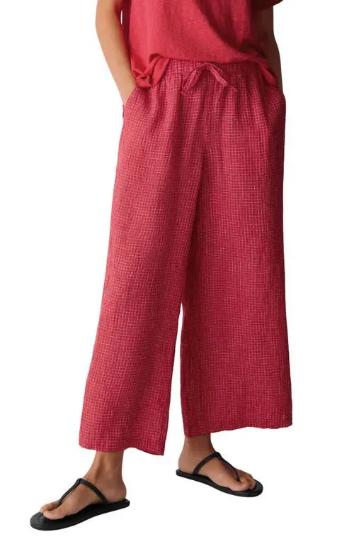 Eileen Fisher Windowpane Check Linen Wide Leg Ankle Pants - Grenadine