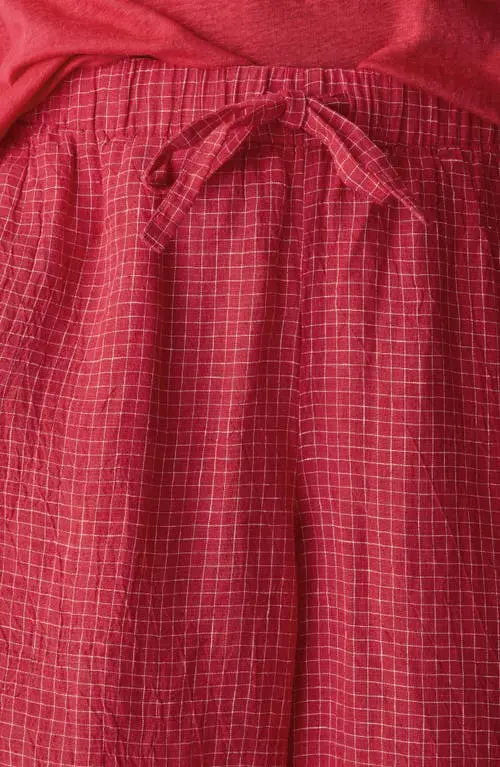 Eileen Fisher Windowpane Check Linen Wide Leg Ankle Pants - Grenadine