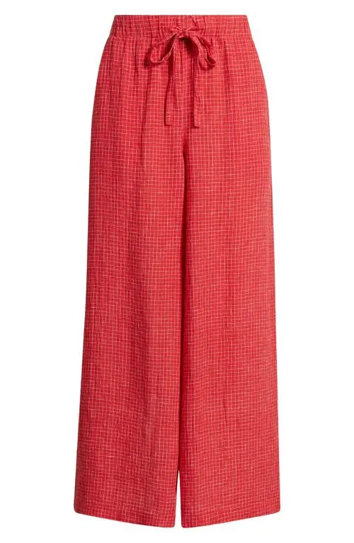 Eileen Fisher Windowpane Check Linen Wide Leg Ankle Pants - Grenadine