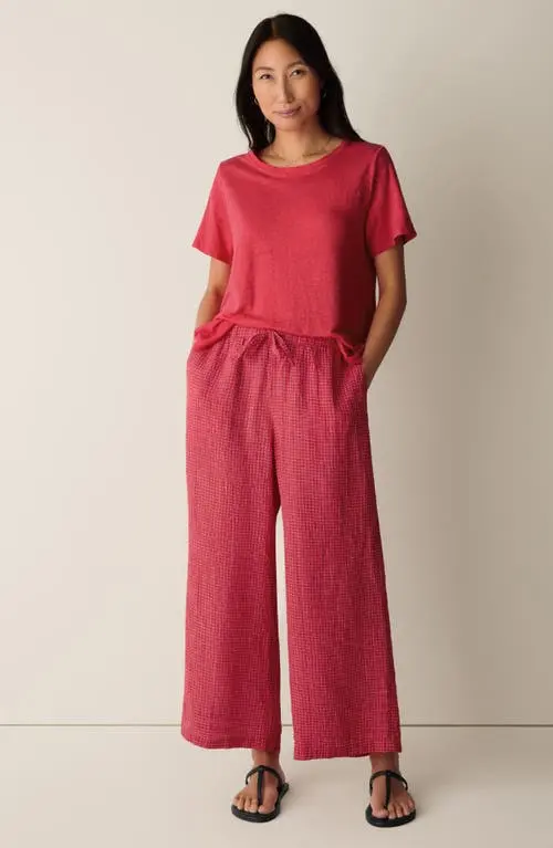 Eileen Fisher Windowpane Check Linen Wide Leg Ankle Pants - Grenadine