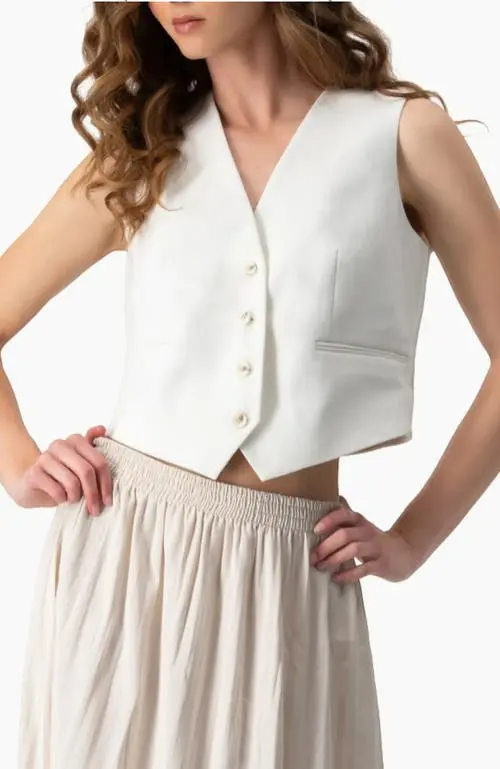 IVONNE Short Vest With Simulated Pockets - Ivory