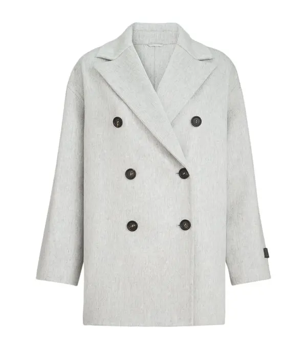 Brunello Cucinelli Cashmere Double Beaver Cloth Pea Coat - Grey