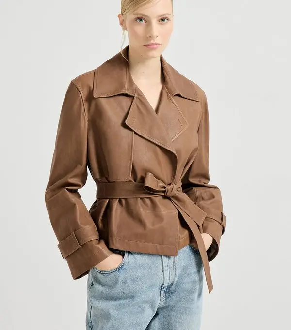 Brunello Cucinelli Nappa Leather Cropped Trench Coat