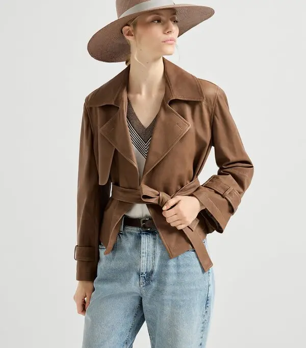Brunello Cucinelli Nappa Leather Cropped Trench Coat