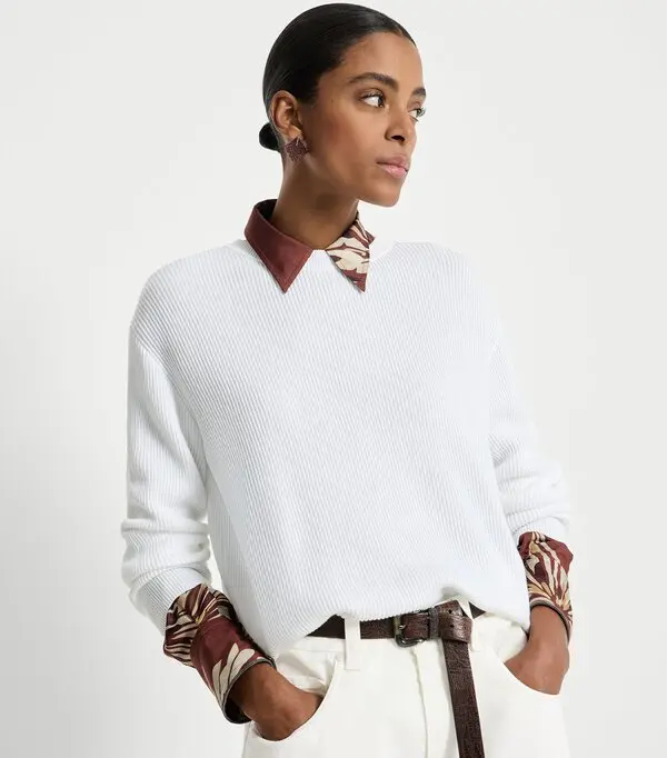 Brunello Cucinelli Cotton Monili-detail Crew Neck Sweater