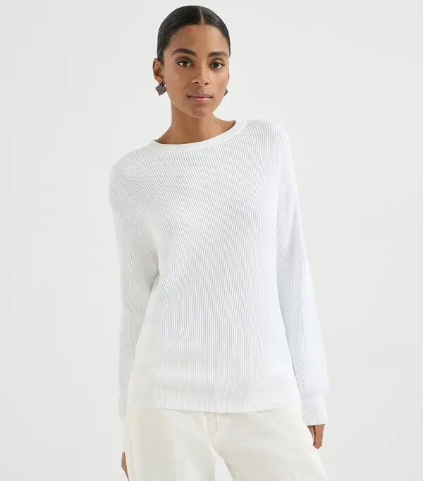 Brunello Cucinelli Cotton Monili-detail Crew Neck Sweater