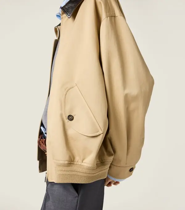 Miu Miu Leather-trim Cotton Bomber Jacket - Neutral
