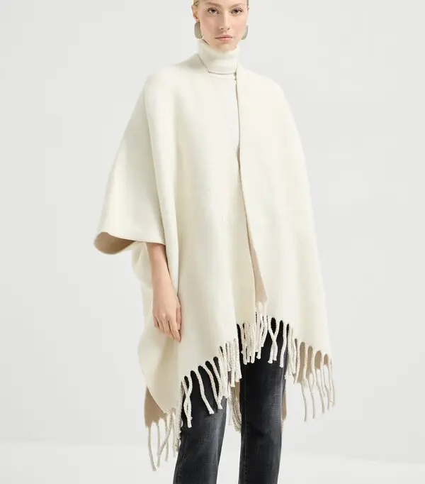 Brunello Cucinelli Wool-cashmere Reversible Poncho - White