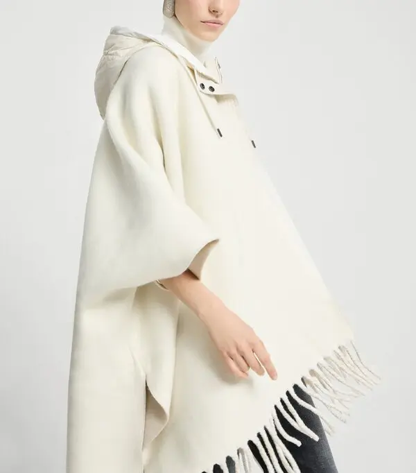 Brunello Cucinelli Wool-cashmere Reversible Poncho - White