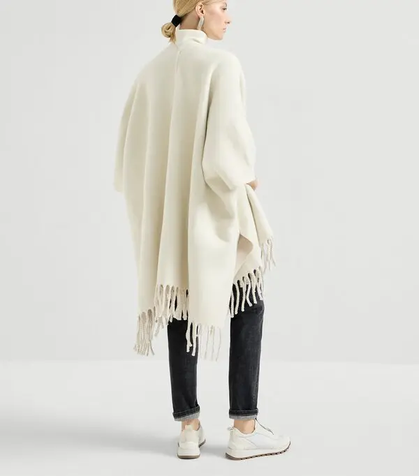 Brunello Cucinelli Wool-cashmere Reversible Poncho - White