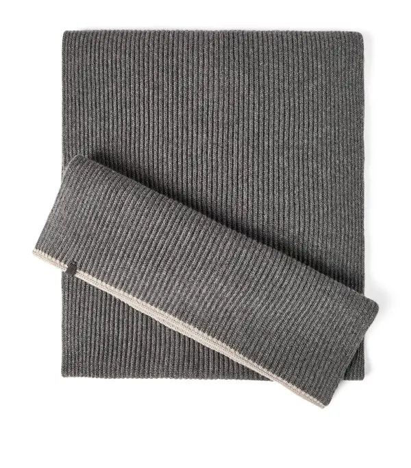 Brunello Cucinelli Cashmere Ribbed Monili-detail Scarf - Grey