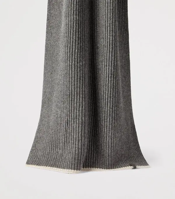 Brunello Cucinelli Cashmere Ribbed Monili-detail Scarf - Grey
