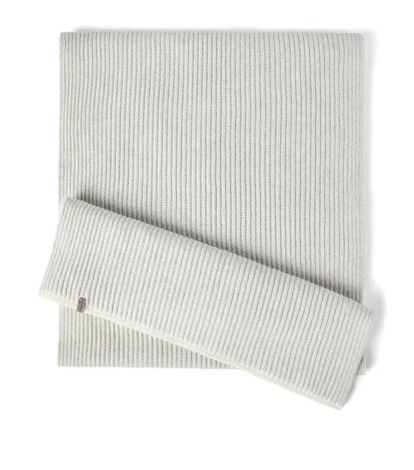 Brunello Cucinelli Cashmere Ribbed Monili-detail Scarf - White