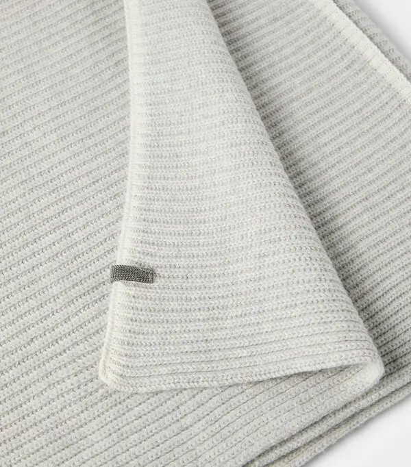 Brunello Cucinelli Cashmere Ribbed Monili-detail Scarf - White