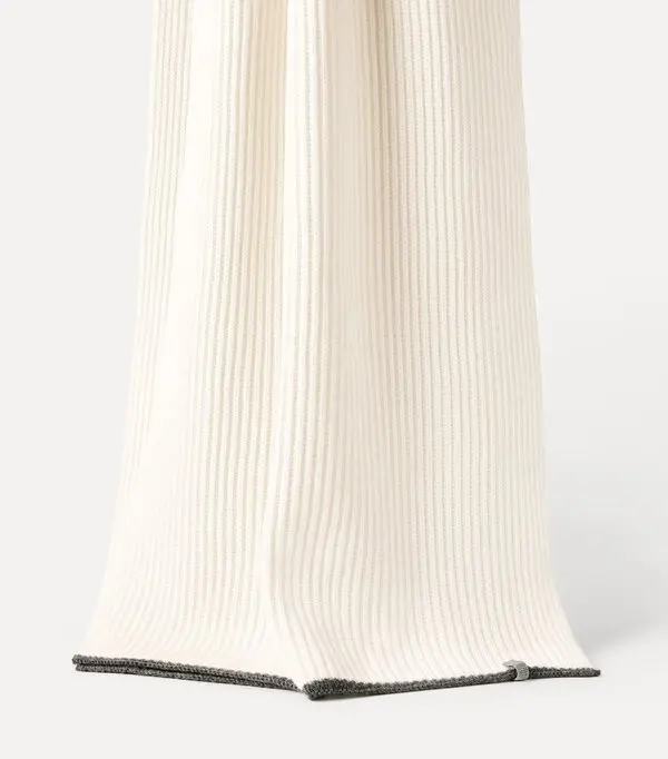 Brunello Cucinelli Cashmere Ribbed Monili-detail Scarf - White