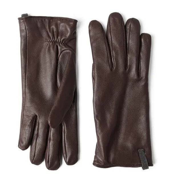 Brunello Cucinelli Nappa Leather Monili Gloves - Brown
