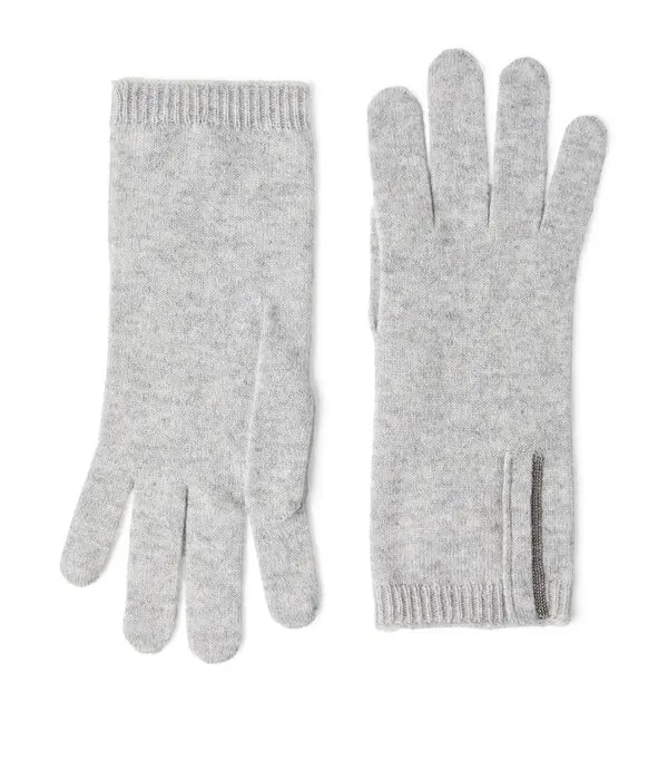 Brunello Cucinelli Cashmere Monili-trim Gloves - Grey