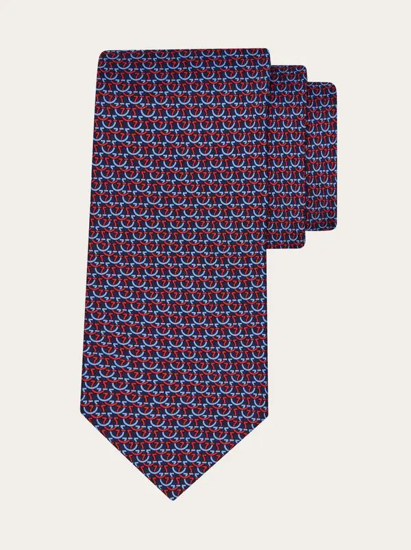FERRAGAMO Gancini Links Print Silk Neck Tie - Blue