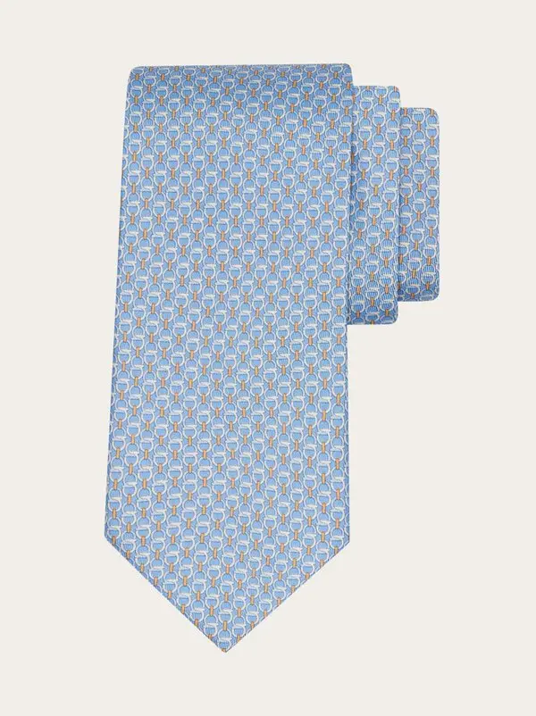 FERRAGAMO Gancini Links Print Silk Neck Tie - Blue