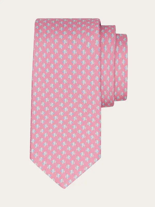 FERRAGAMO Mini Fish Print Silk Neck Tie - Pink
