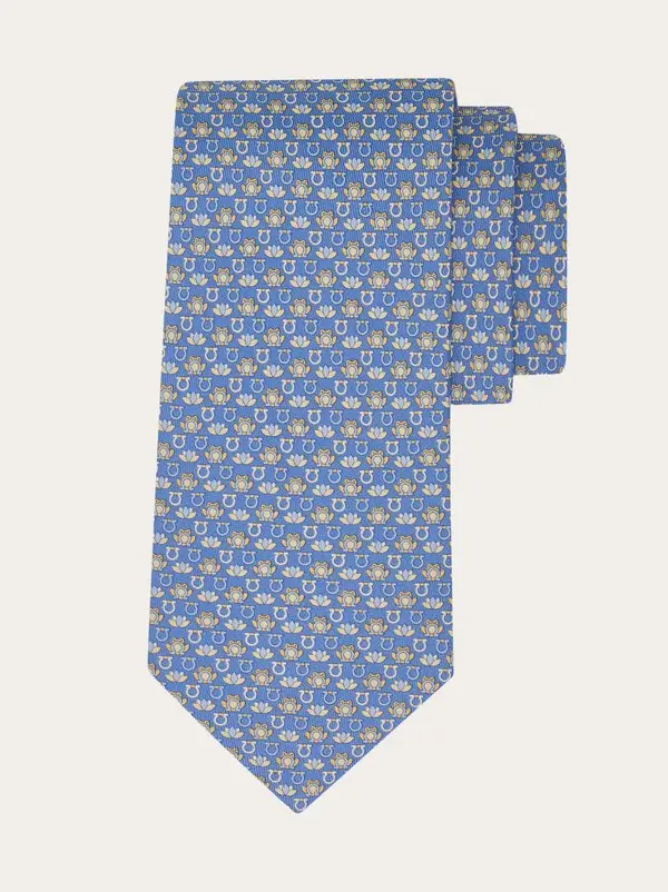 FERRAGAMO Frog Print Silk Neck Tie - Blue