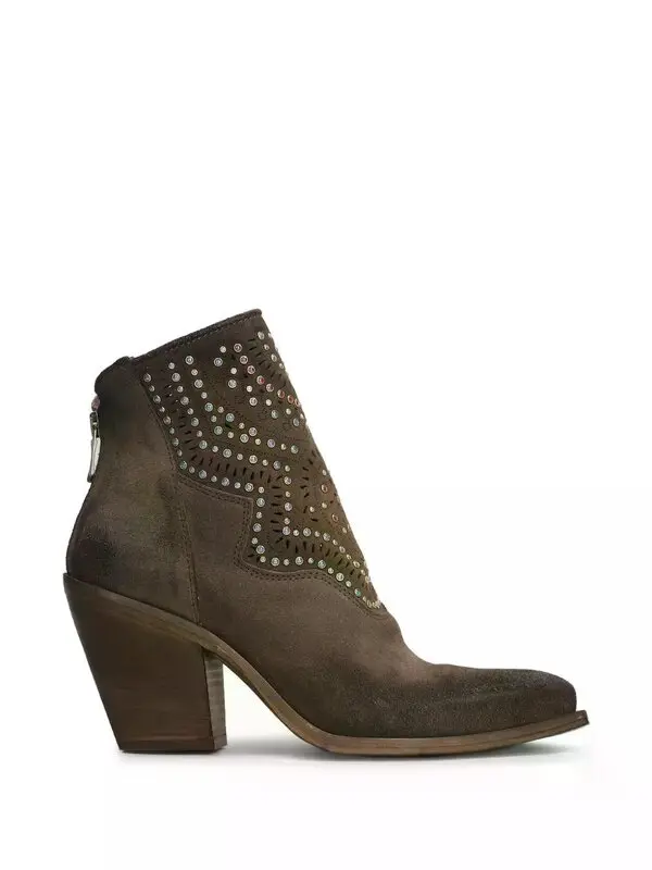 METISSE Suede Ankle Boots With Crystal Embellishments