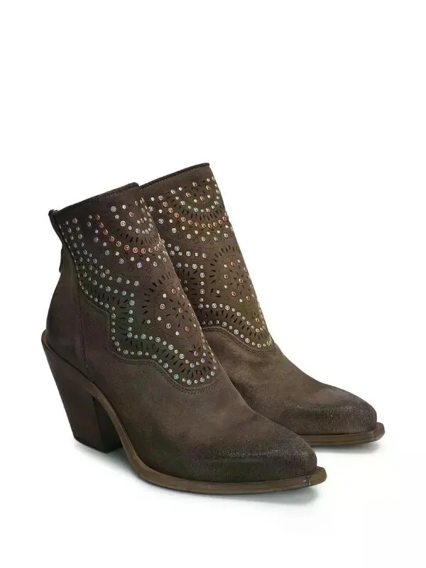 METISSE Suede Ankle Boots With Crystal Embellishments