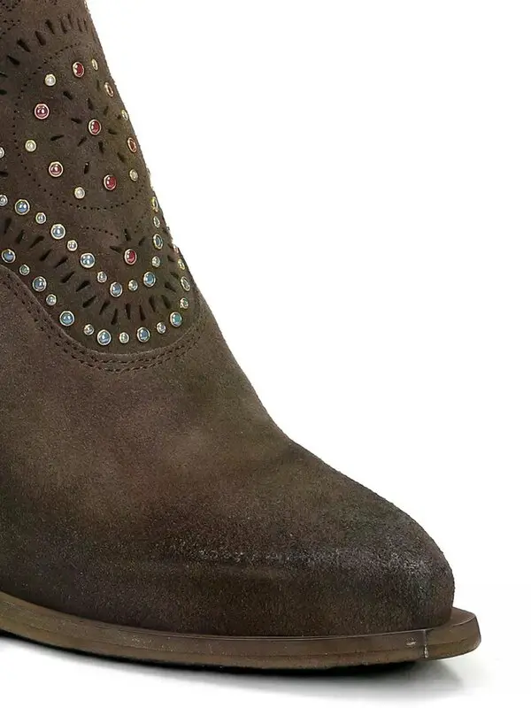 METISSE Suede Ankle Boots With Crystal Embellishments