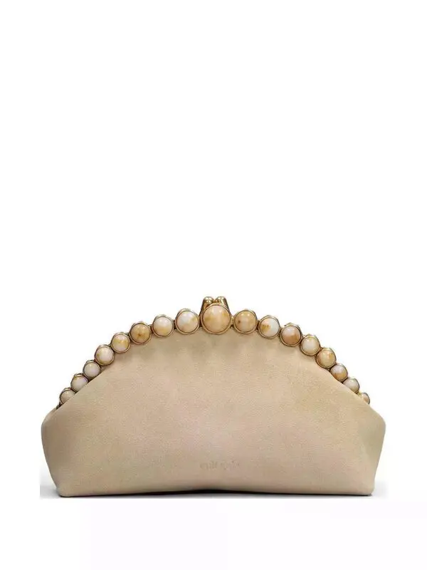 Cult Gaia Bead-embellished Suede Clutch Bag - Neutrals