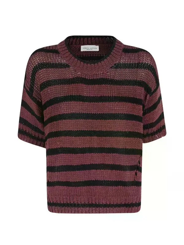 ROBERTO COLLINA Striped Open-knit Sweater - Red
